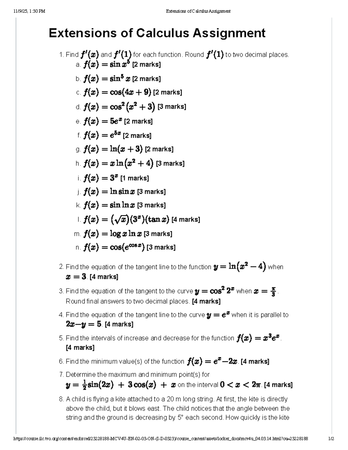 Extensions of Calculus Assignment: Calculus Problems & Solutions - Studocu