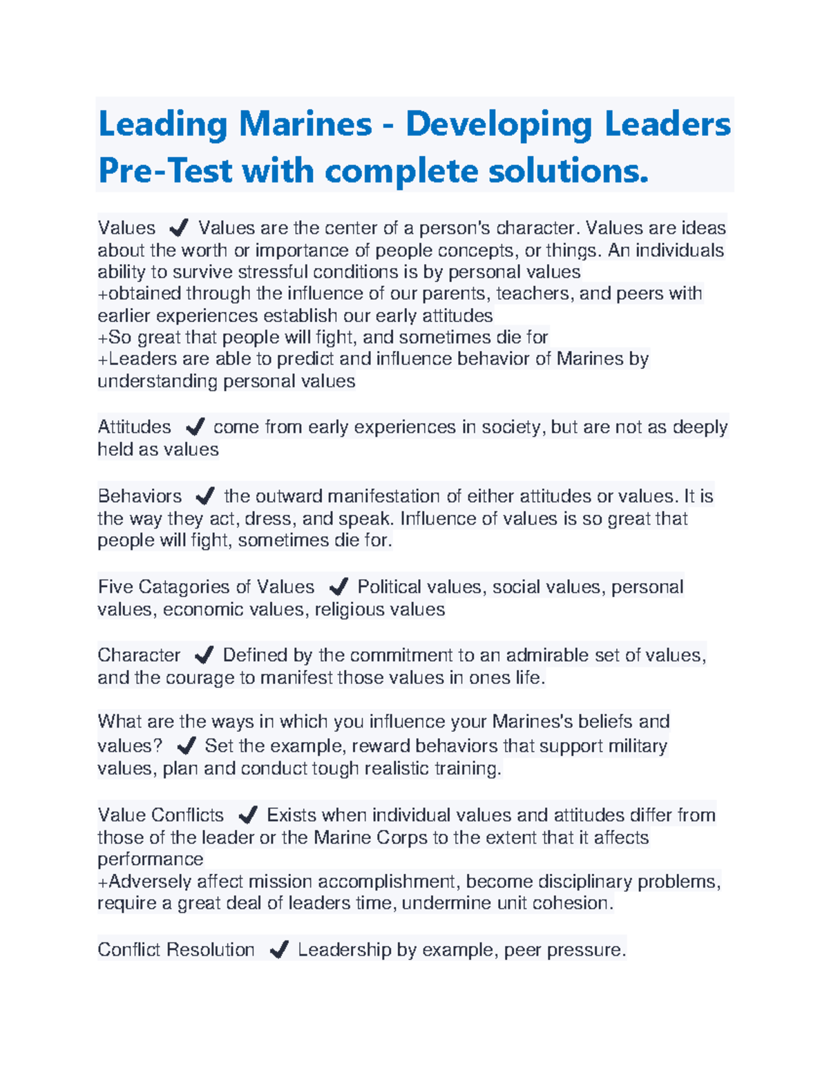 Leading Marines - Developing Leaders Pre-Test Solutions - Studocu