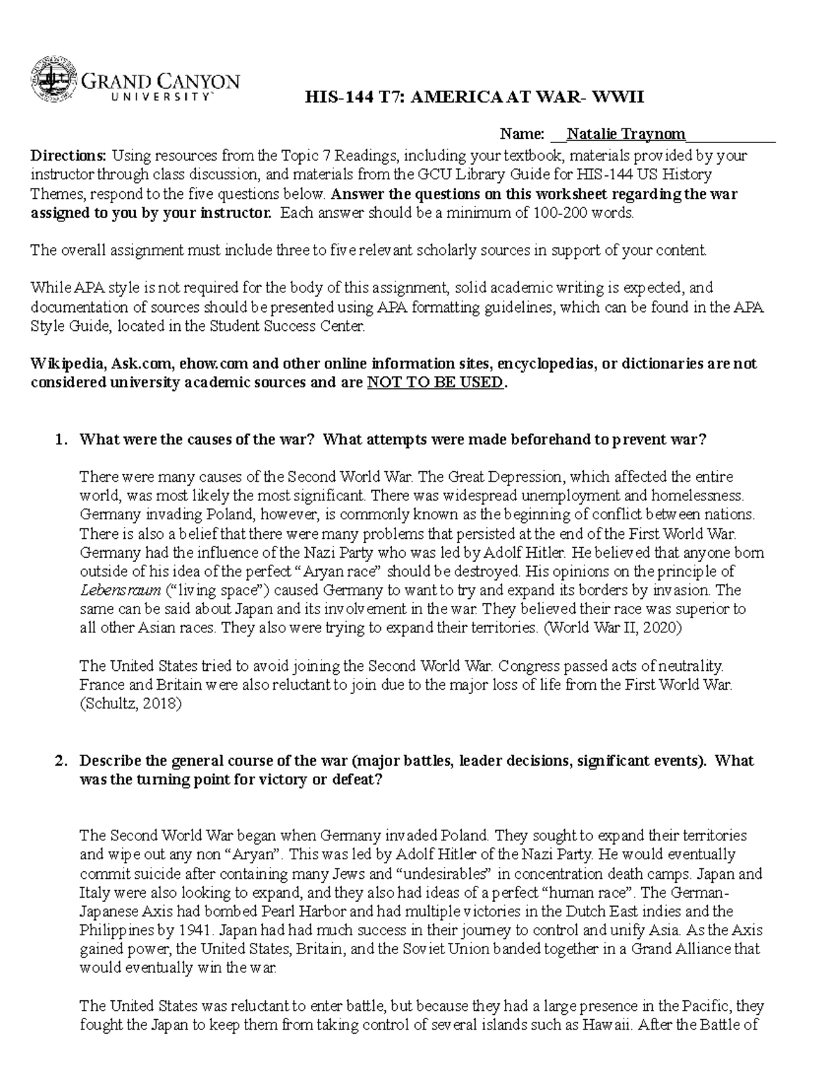 HIS 144 America at War Worksheet: WWII Analysis and Insights - Studocu