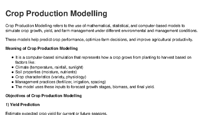 Crop Production Modelling: Techniques and Applications in Agriculture ...