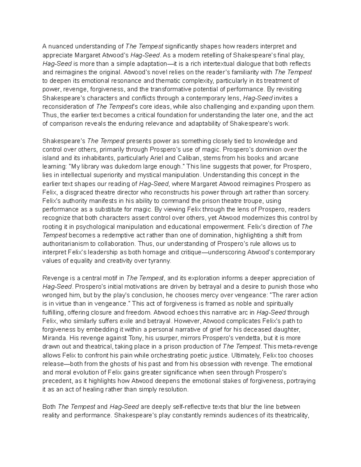 2024 HSC English Adv MOD A - Exploring The Tempest & Hag-Seed Essay ...