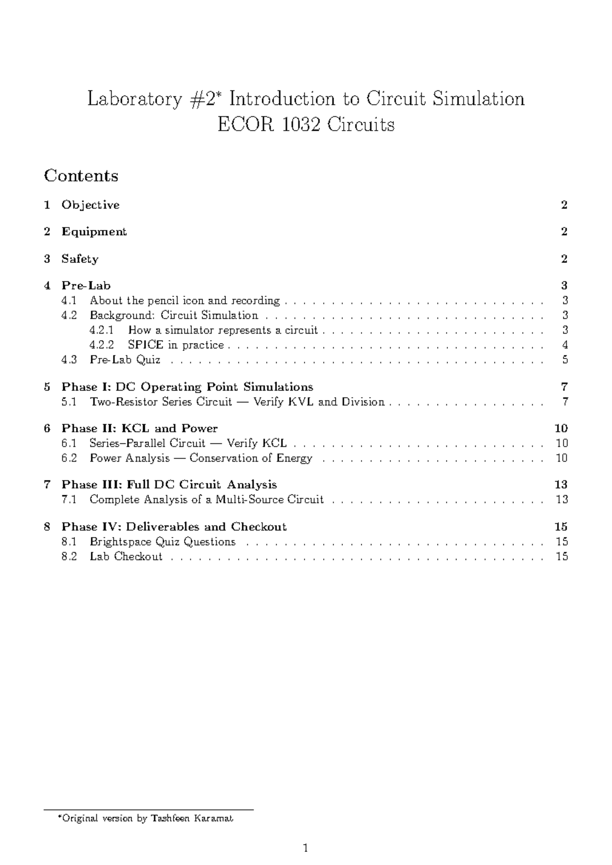 Laboratory 2: Introduction to Circuit Simulation ECOR 1032 - Studocu