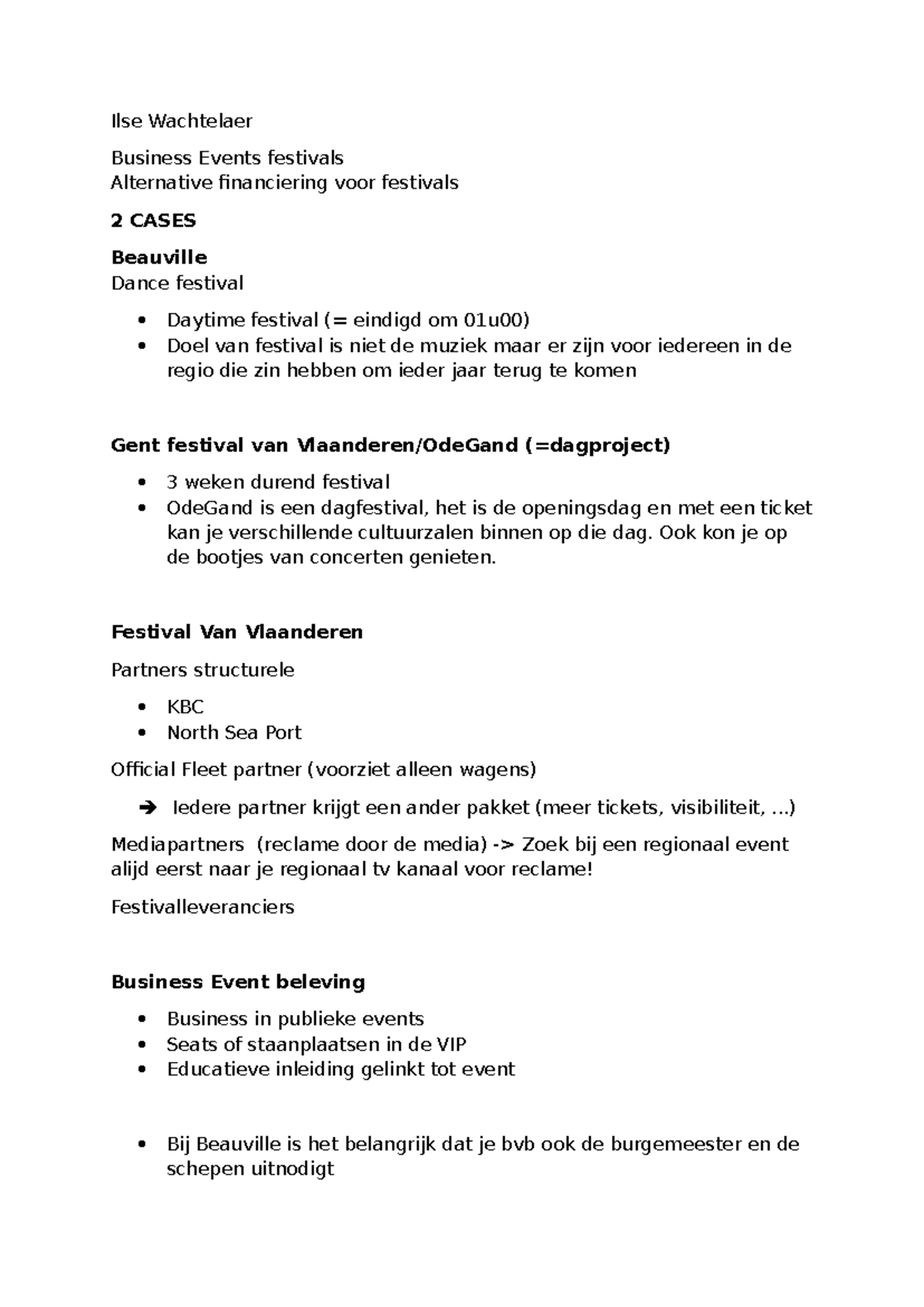Ilse Wachtelaer - Business Events & Festivals: Case Studies 2 - Studocu