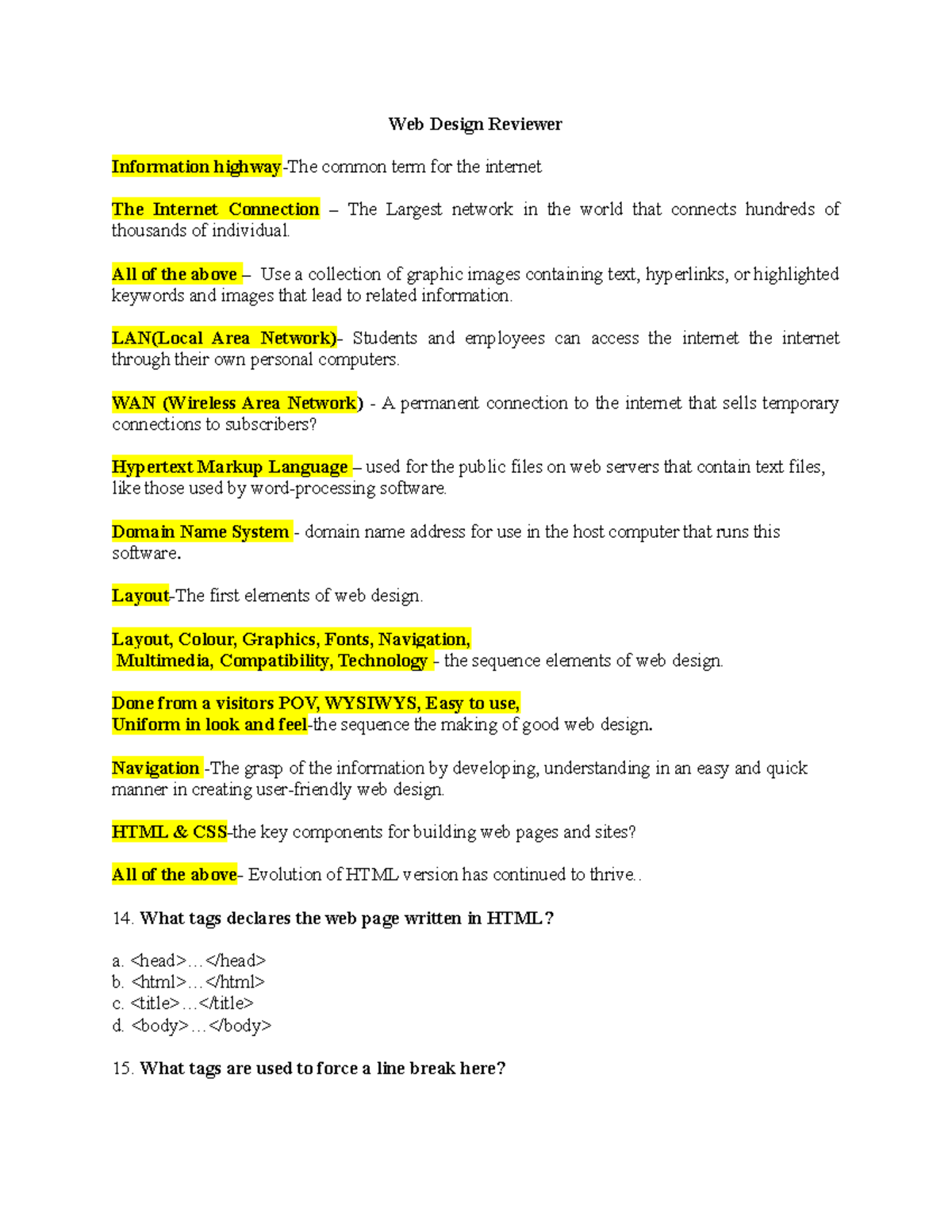 WEB Design Reviewer (Course Code: WD101) - Key Concepts & HTML Basics ...