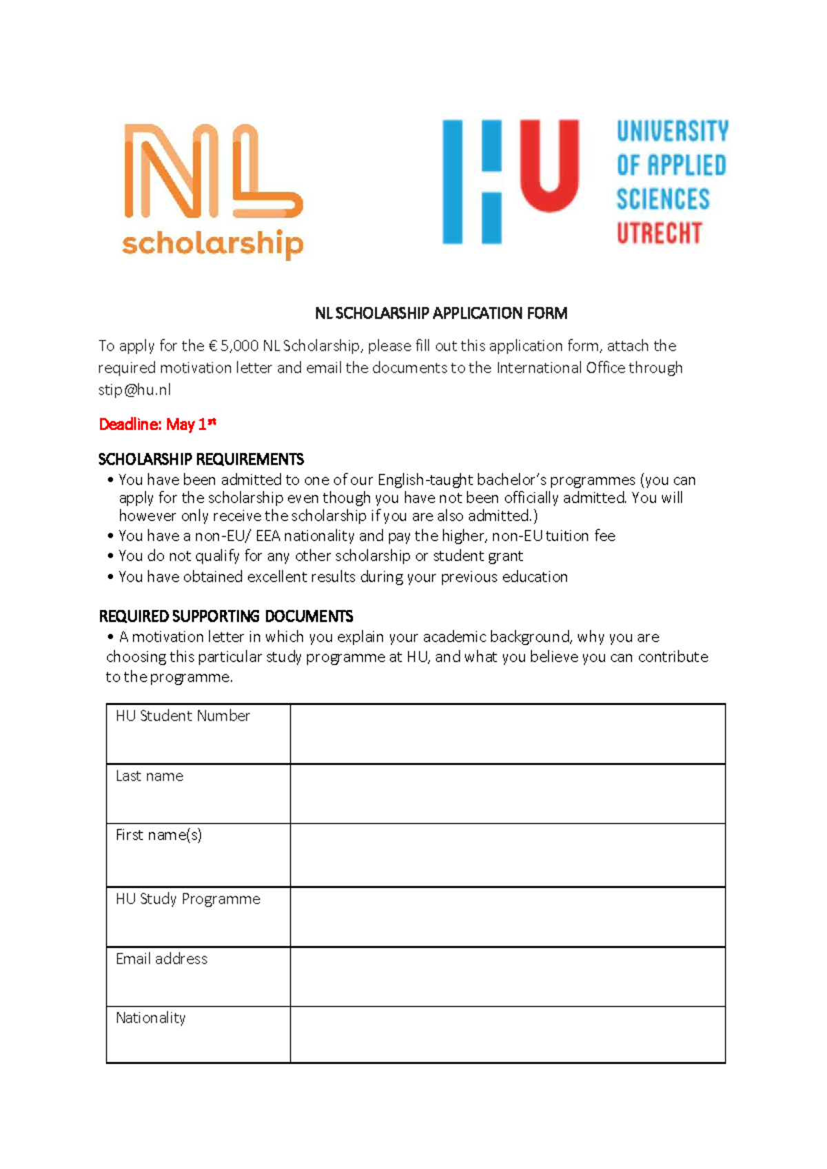 NL Scholarship Application Form - Requirements & Instructions - Studocu