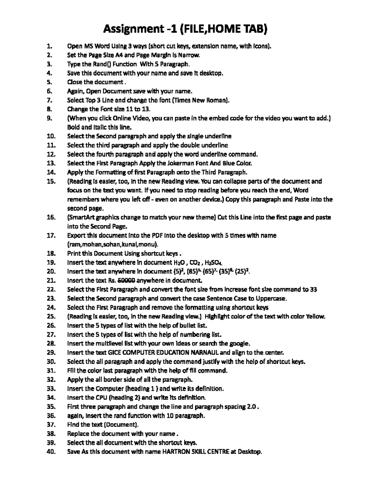 Word Processing Practice Assignment (COMP 101) - MS Word Tasks - Studocu