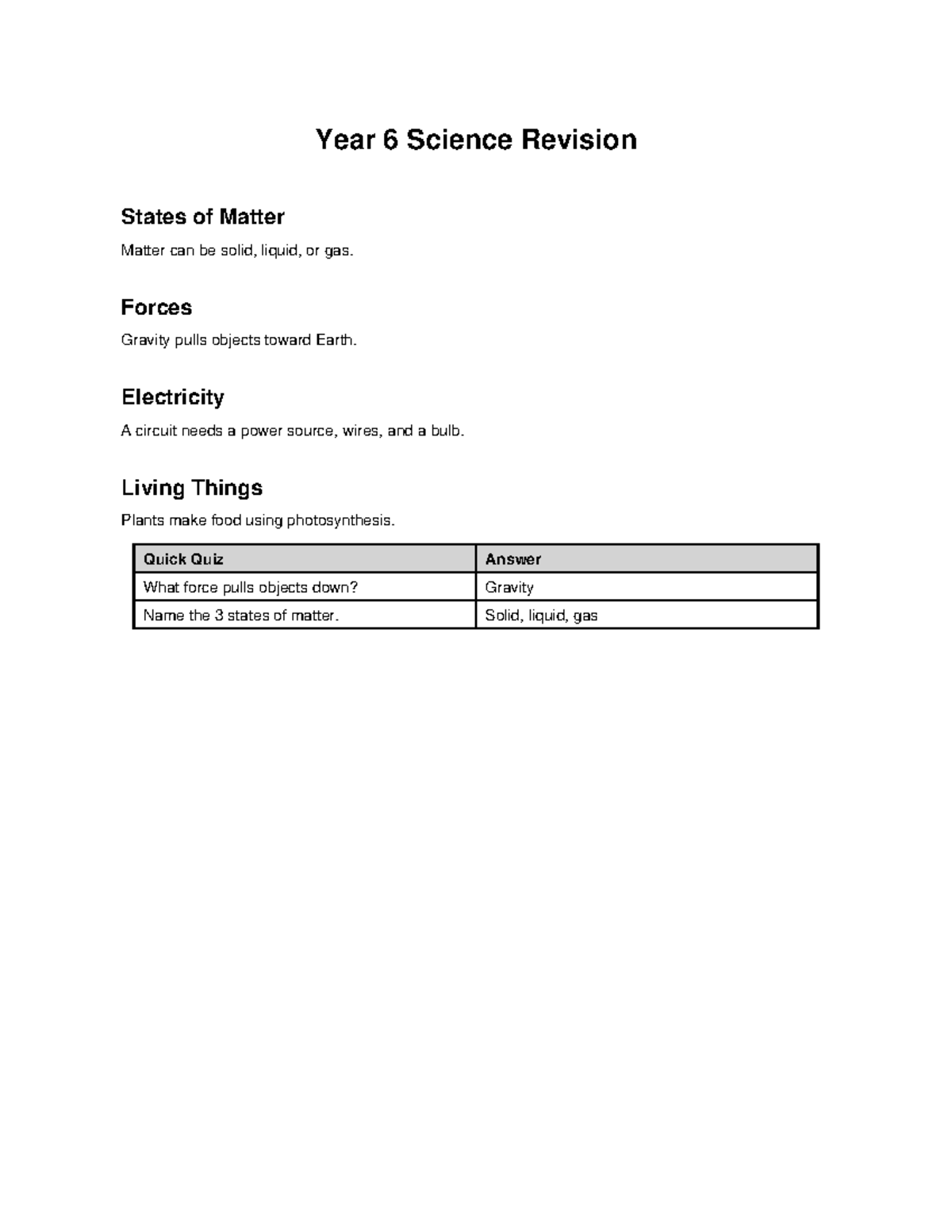 Year6 Science Revision - Social science - Year 6 Science Revision ...