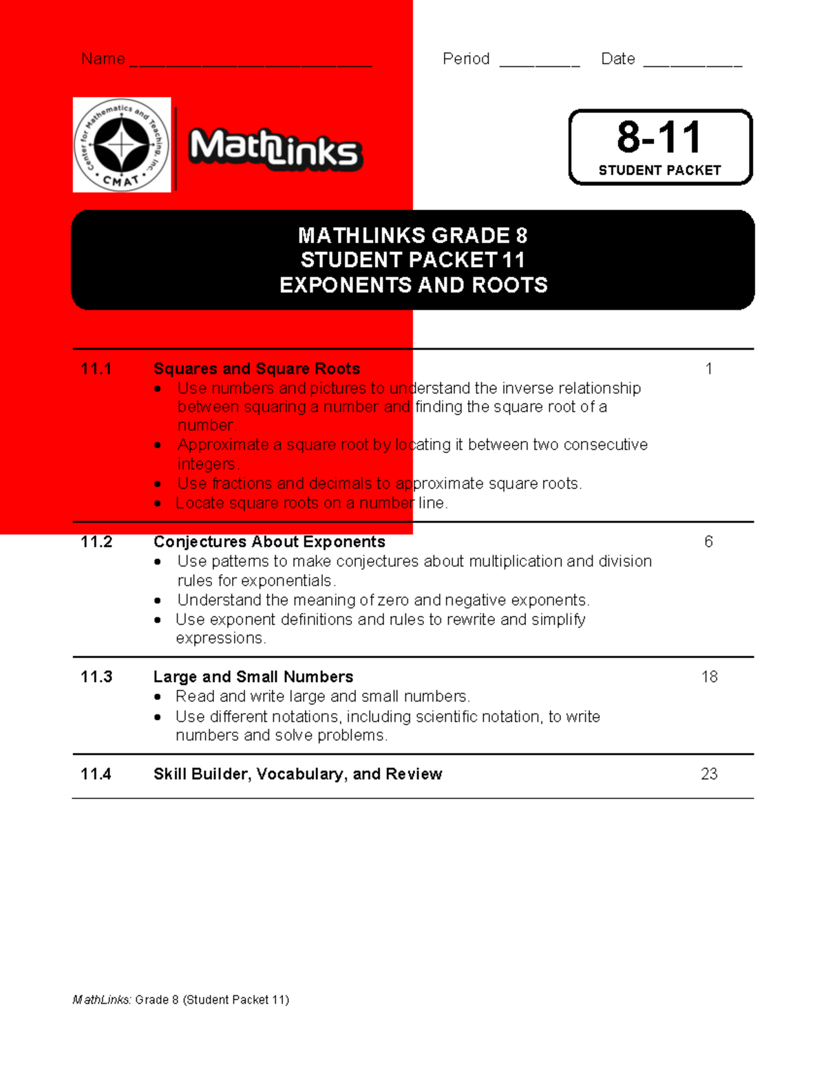 MathLinks G8 SP11: Exponents and Roots Study Guide - Studocu