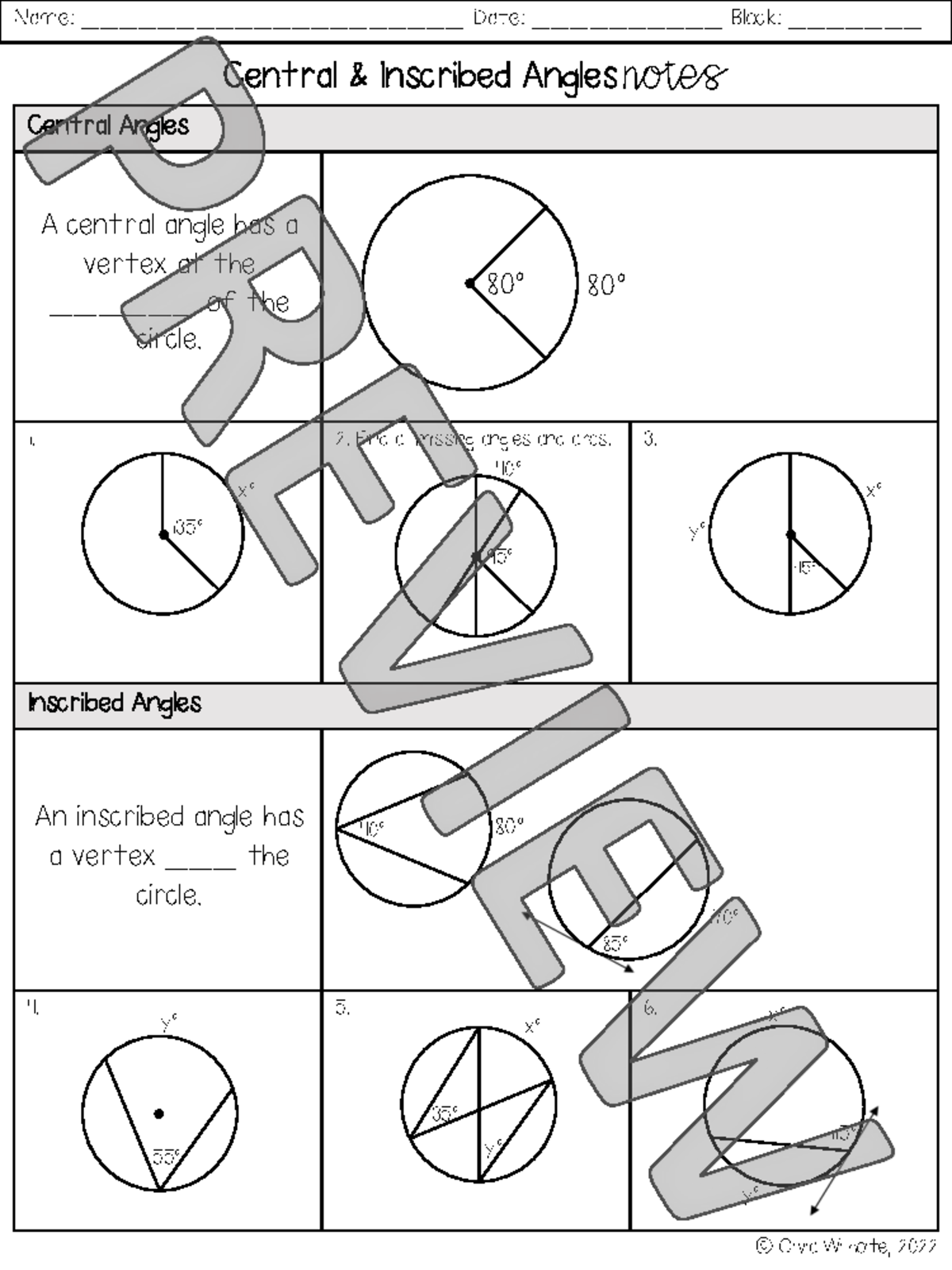 Central & Inscribed Angles Notes & Practice (Math 101) - Studocu