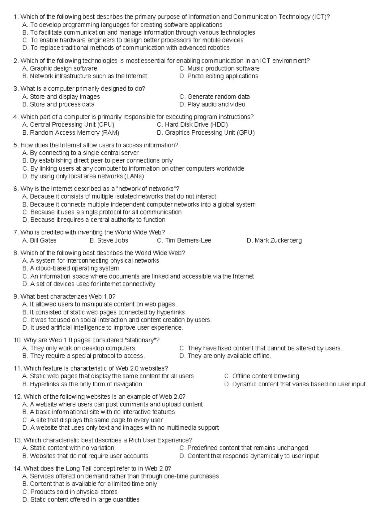 QUIZ - This contains a 25 item multiple choice quiz related to the first lesson of - Which of ...