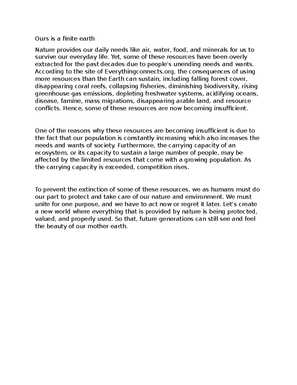 Finite Earth: Resource Sustainability and Environmental Impact - Studocu