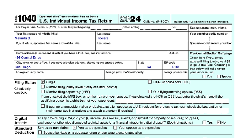 Form 1040 U.S. Individual Income Tax Return 2024 - Notes - Studocu