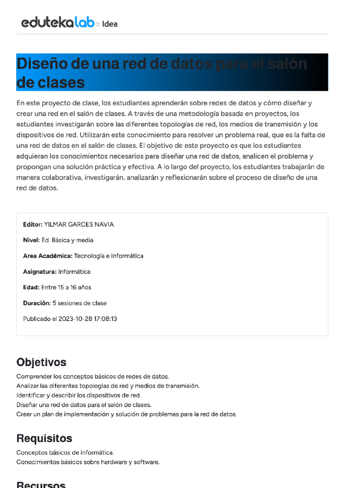 Diseño de Red de Datos para el Salón de Clases - Edutekalab - Studocu