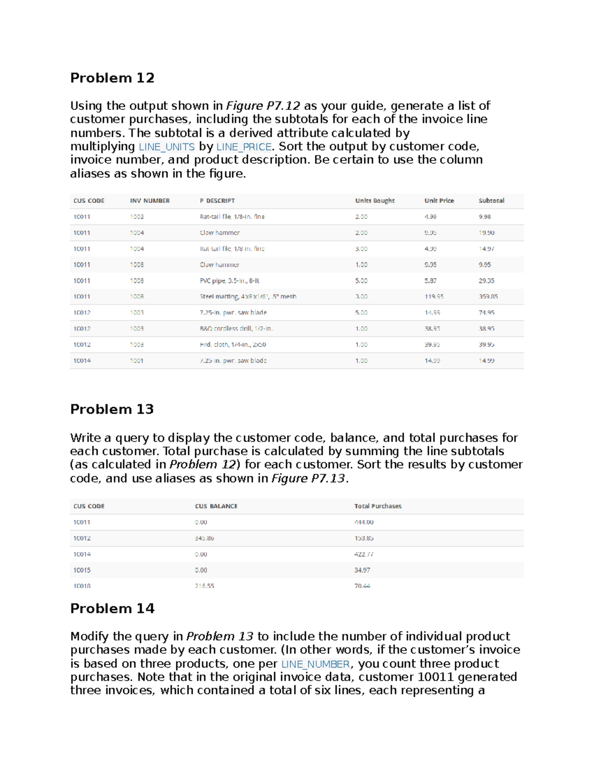 Week 4 Sql Questions Class Problem 12 Using The Output Shown In Figure P7 As Your Guide