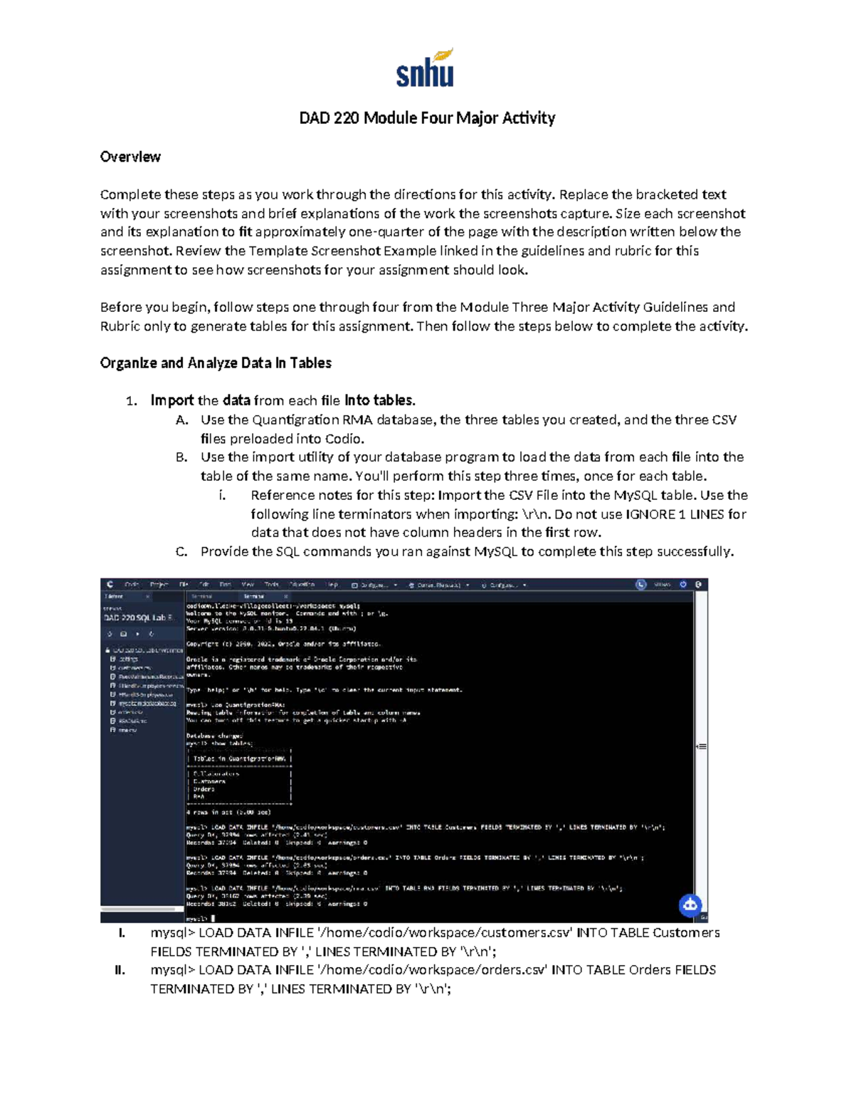DAD 220 Module Four Major Activity: Data Organization & SQL Queries - Studocu