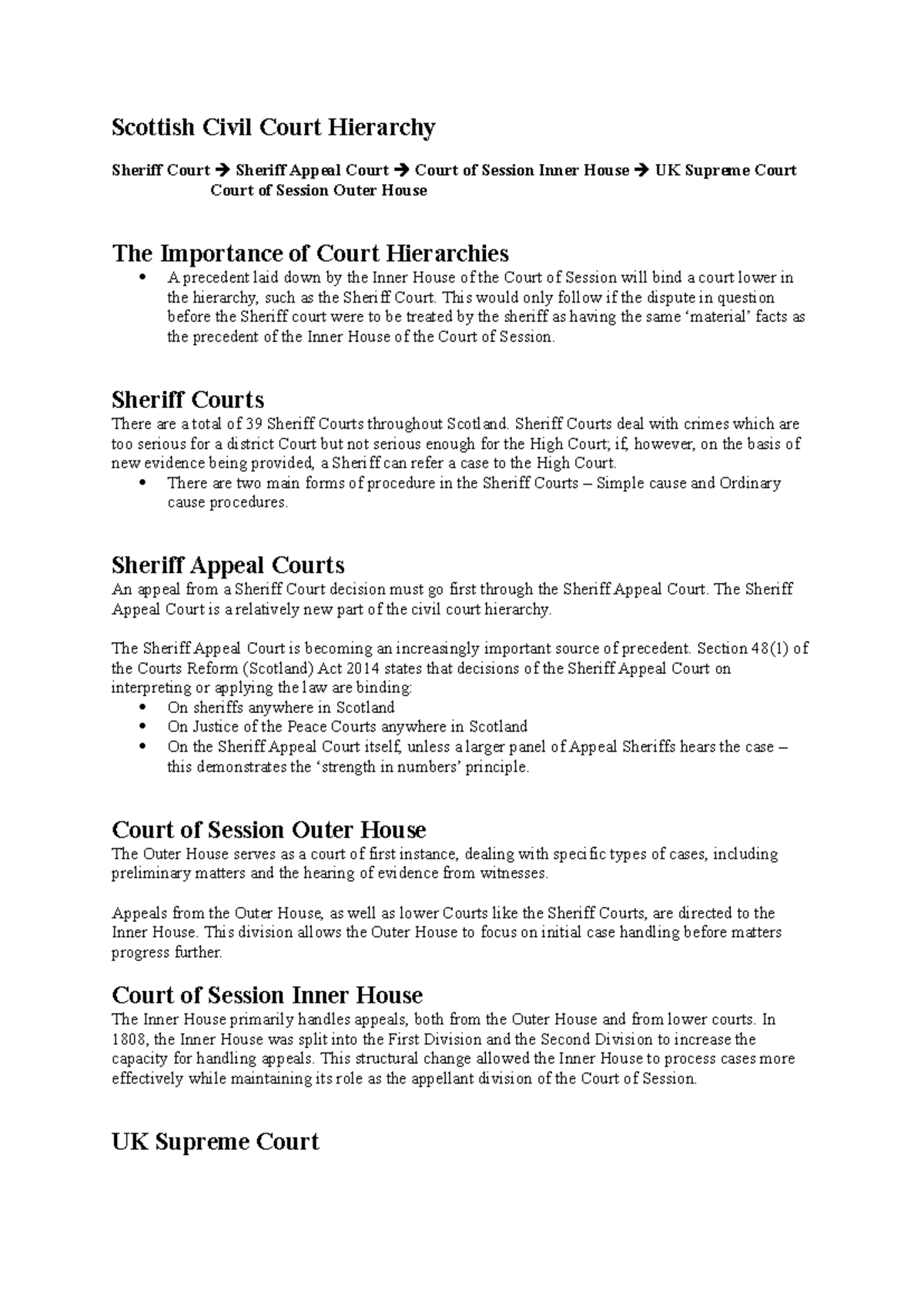 Legal System Revision - summary of notes - Scottish Civil Court ...