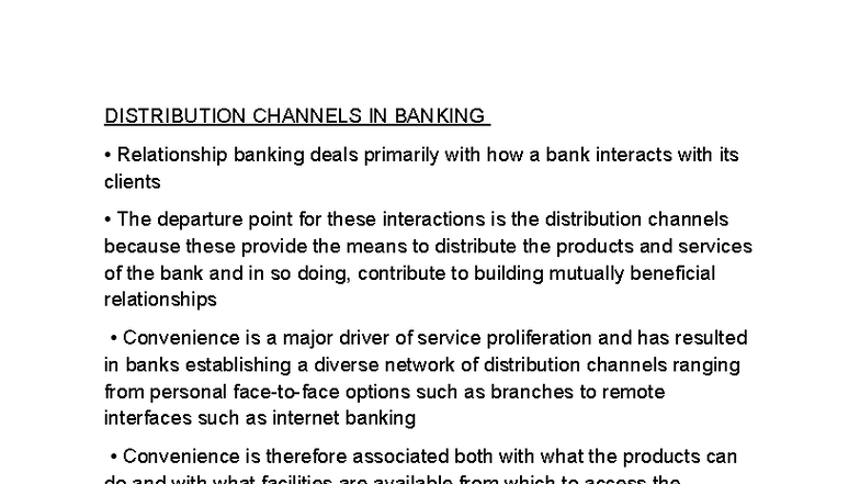 Distribution Channels in Banking: Building Client Relationships - Studocu