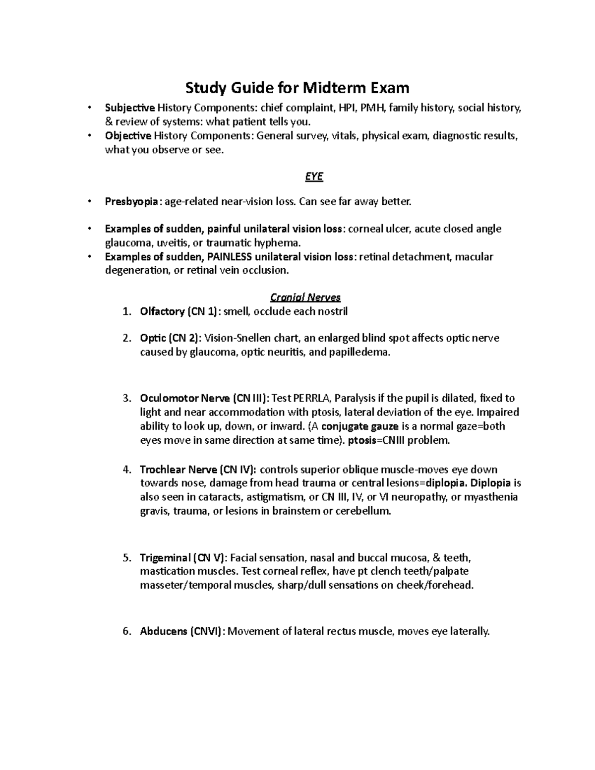 Midterm Study Guide for Exam: Key Concepts & Clinical Findings - Studocu