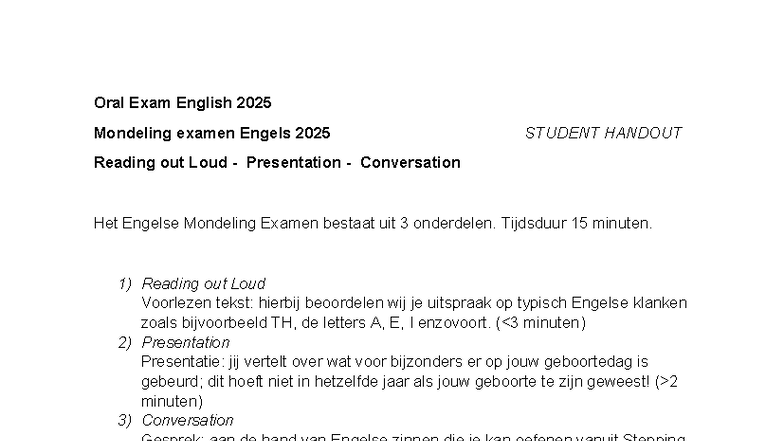 Mondeling Examen Engels 2025: Student Handout voor Oral Exam - Studeersnel