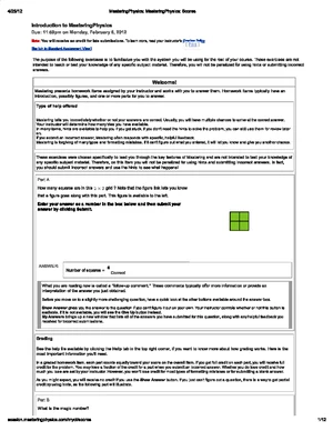 382600267 Intro to Mastering Physics - Introduction to MasteringPhysics Due: 11:59pm on Tuesday ...