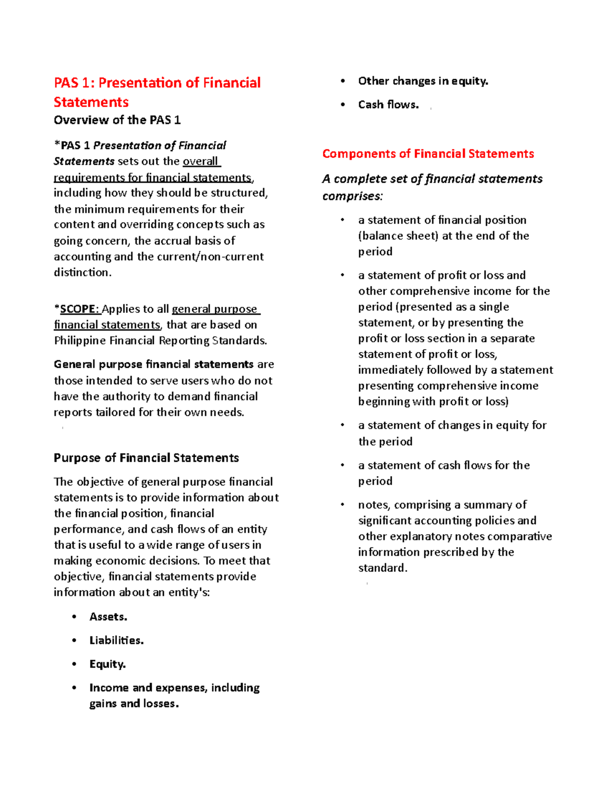 PAS 1 - PAS 1: Presentation of Financial Statements Overview of the PAS ...