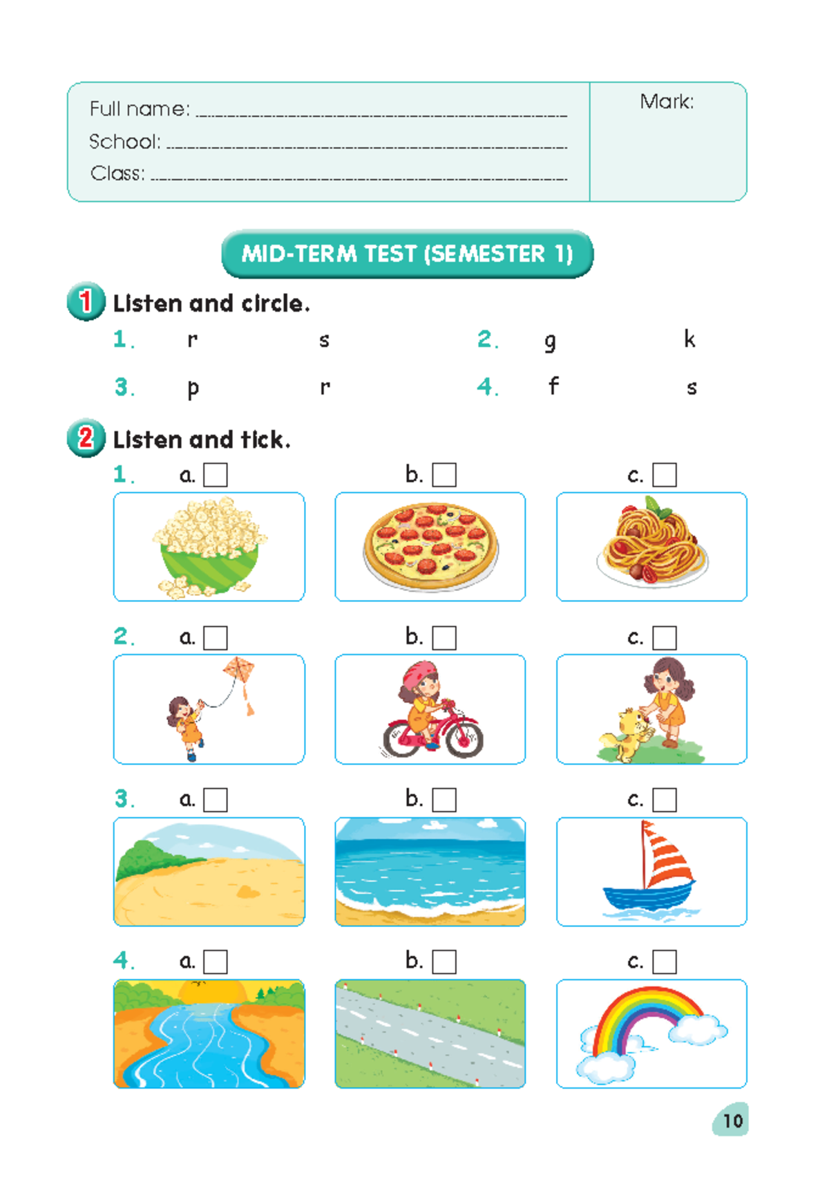 MID-TERM TEST ( Semester 1) - Tiếng Anh 1A - 10 MID-TERM TEST (SEMESTER ...
