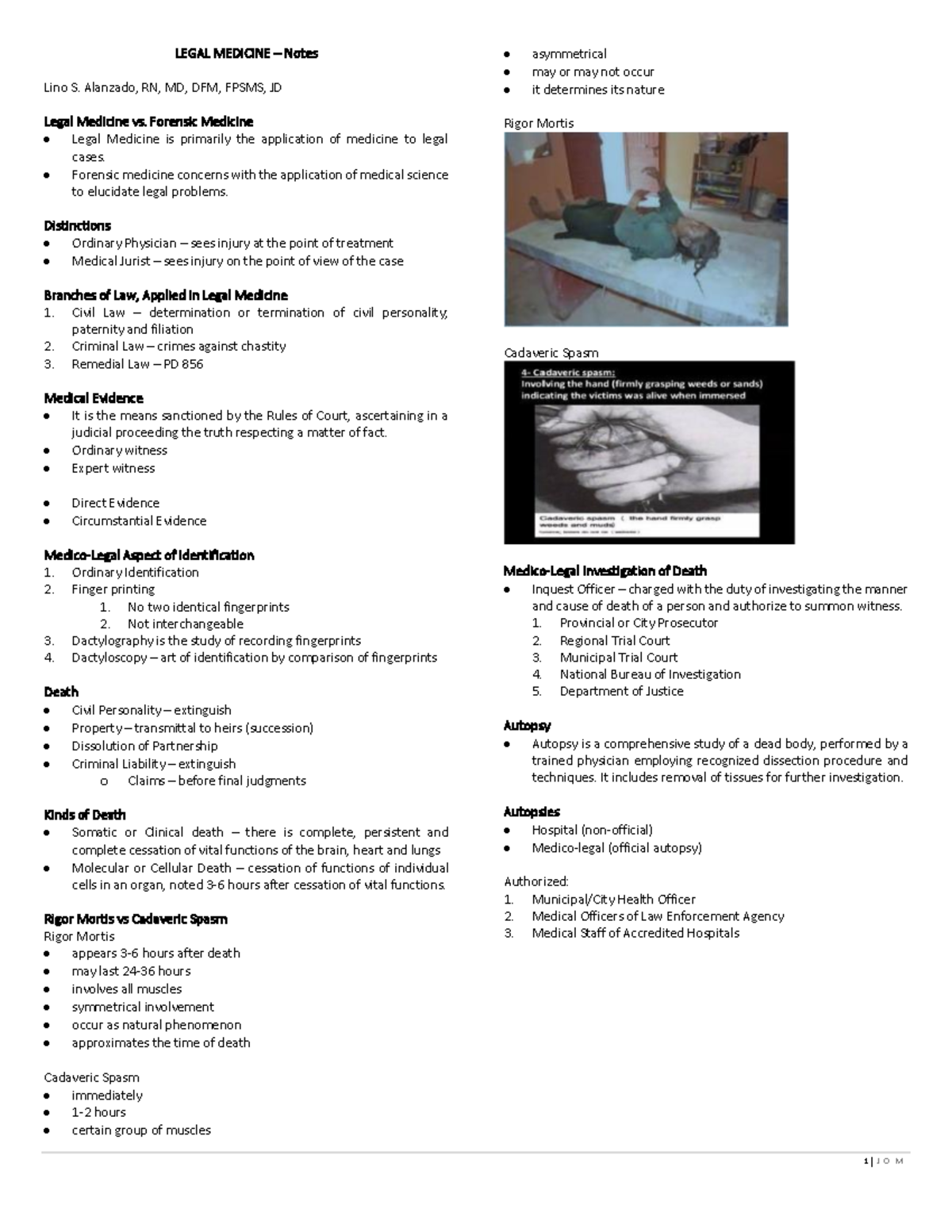 Legal Medicine Notes (LAW 101): Overview of Forensics and Injuries ...