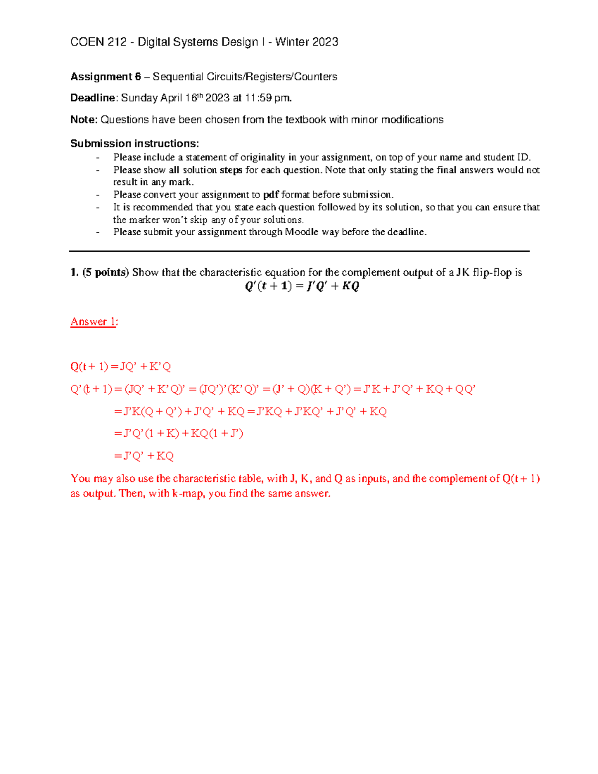 Assignment 6 Sol - Assignment 6 – Sequential Circuits/Registers ...