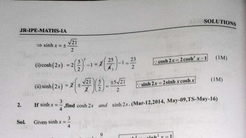 Hyperbolic Functions Solutions - JR-IPE-MATHS-IA - Studocu