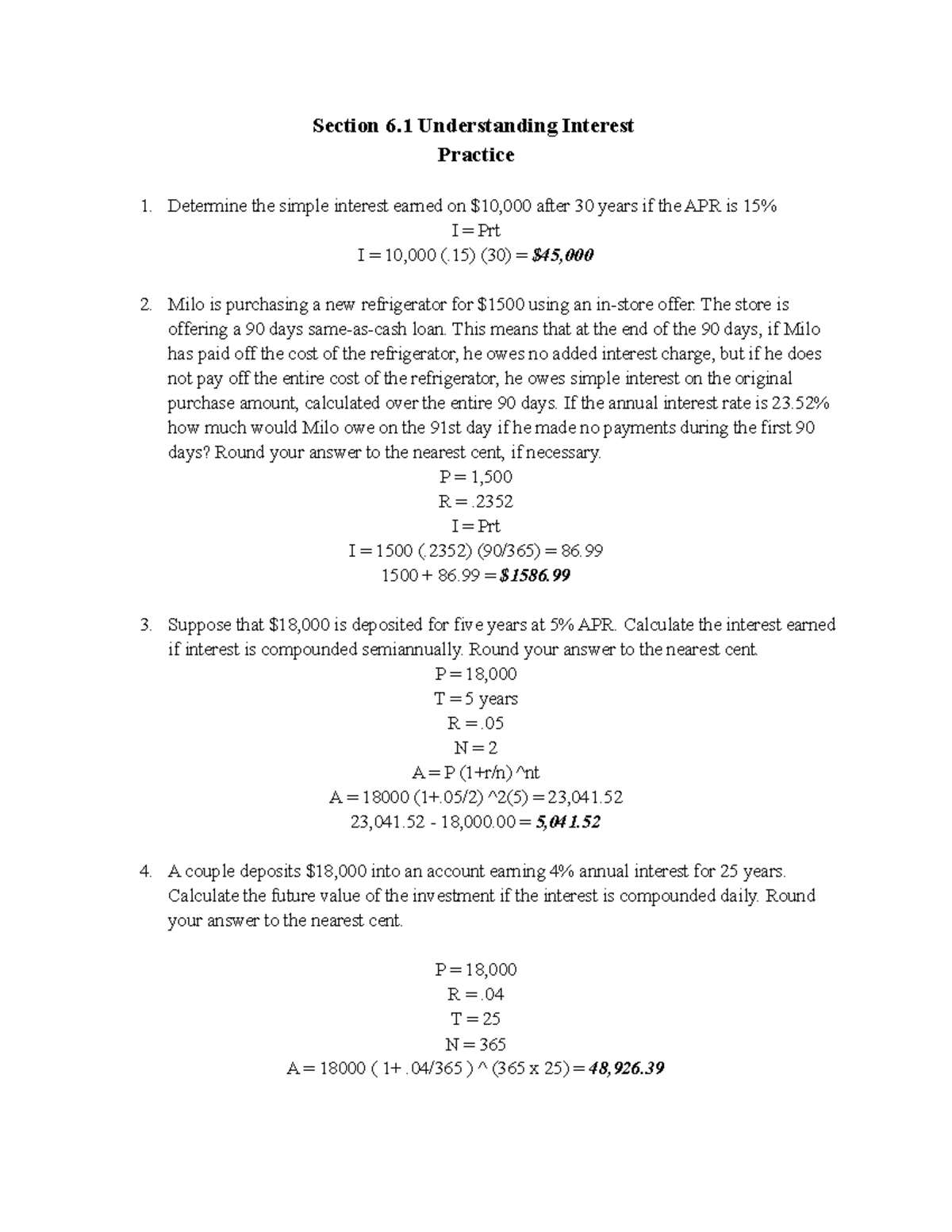 Section 6.1 Interest Calculations Practice Problems - Studocu