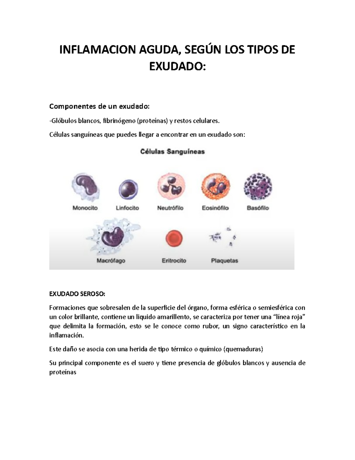 Estudio sobre Inflamación según Tipos de Exudado en Patología - Studocu