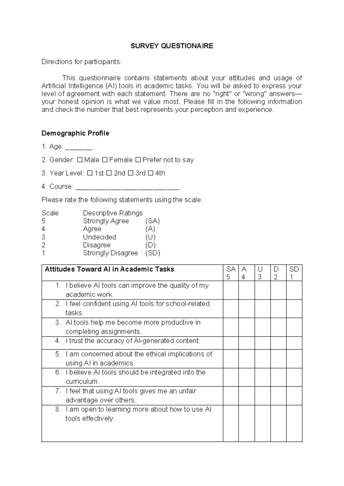 AI Usage in Academics: Survey Questionnaire - Studocu