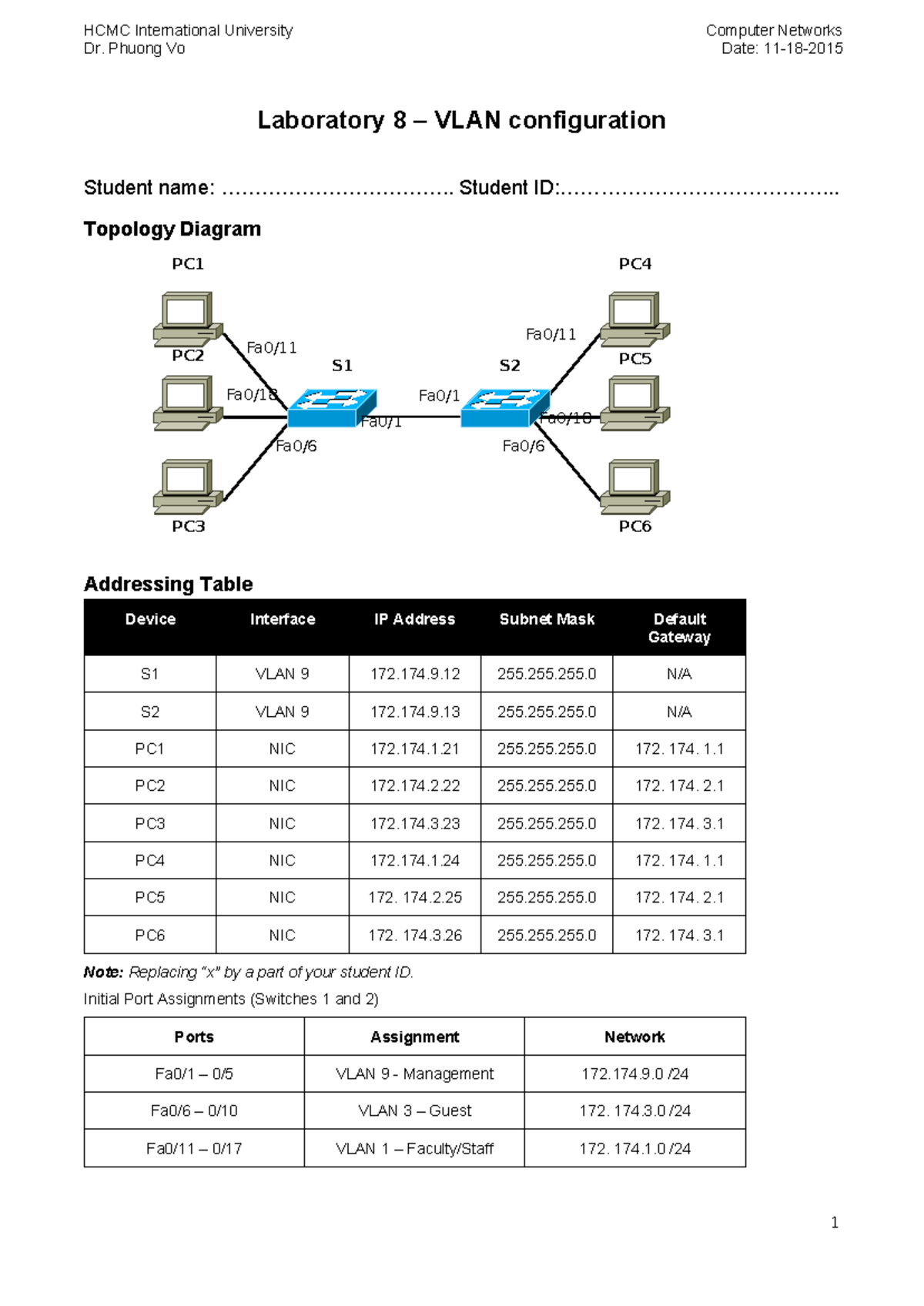 Lab 8 - VLANs Configuration and Implementation Guide - Studocu