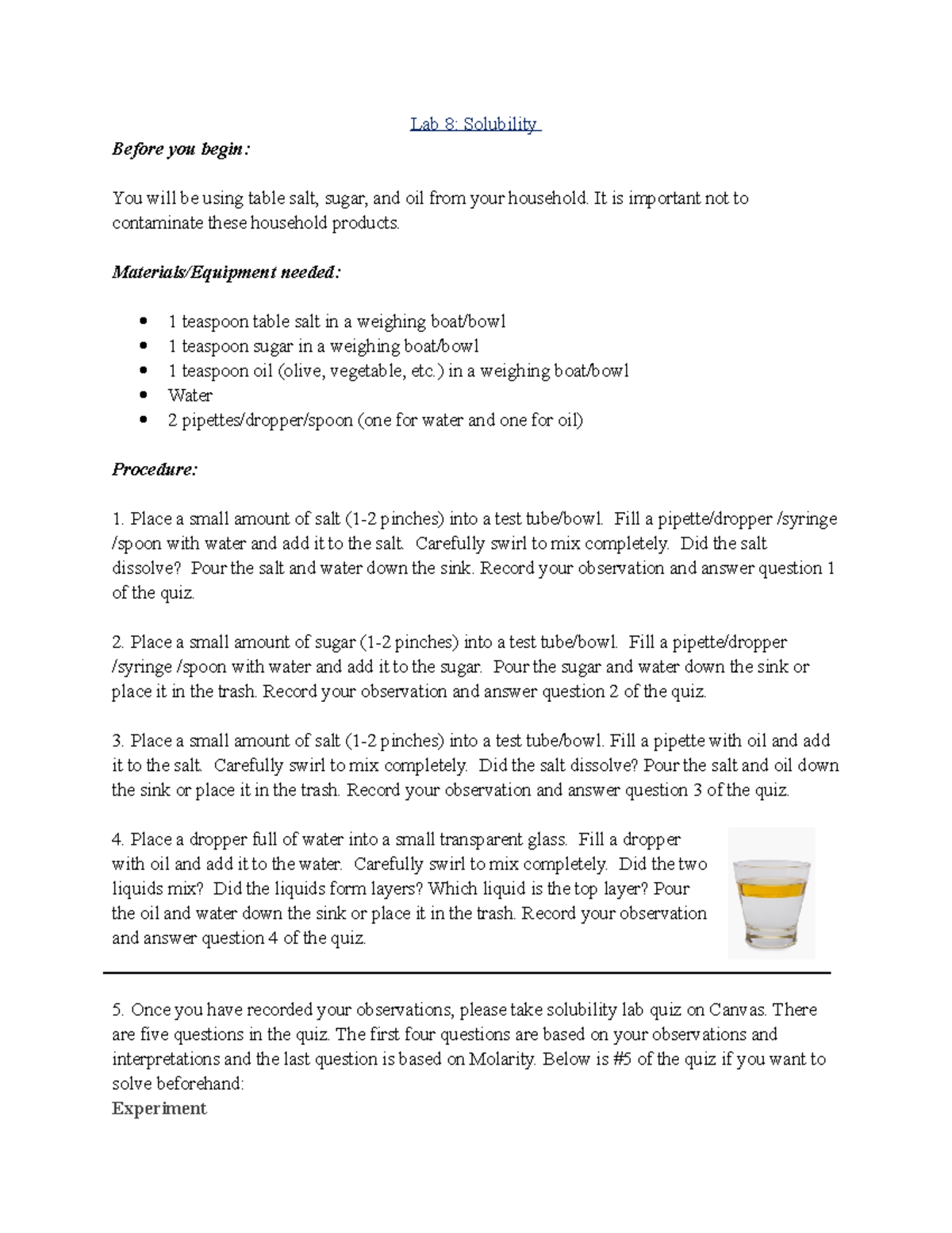 Lab 8 Solution - Lab 8: Solubility Before you begin: You will be using ...