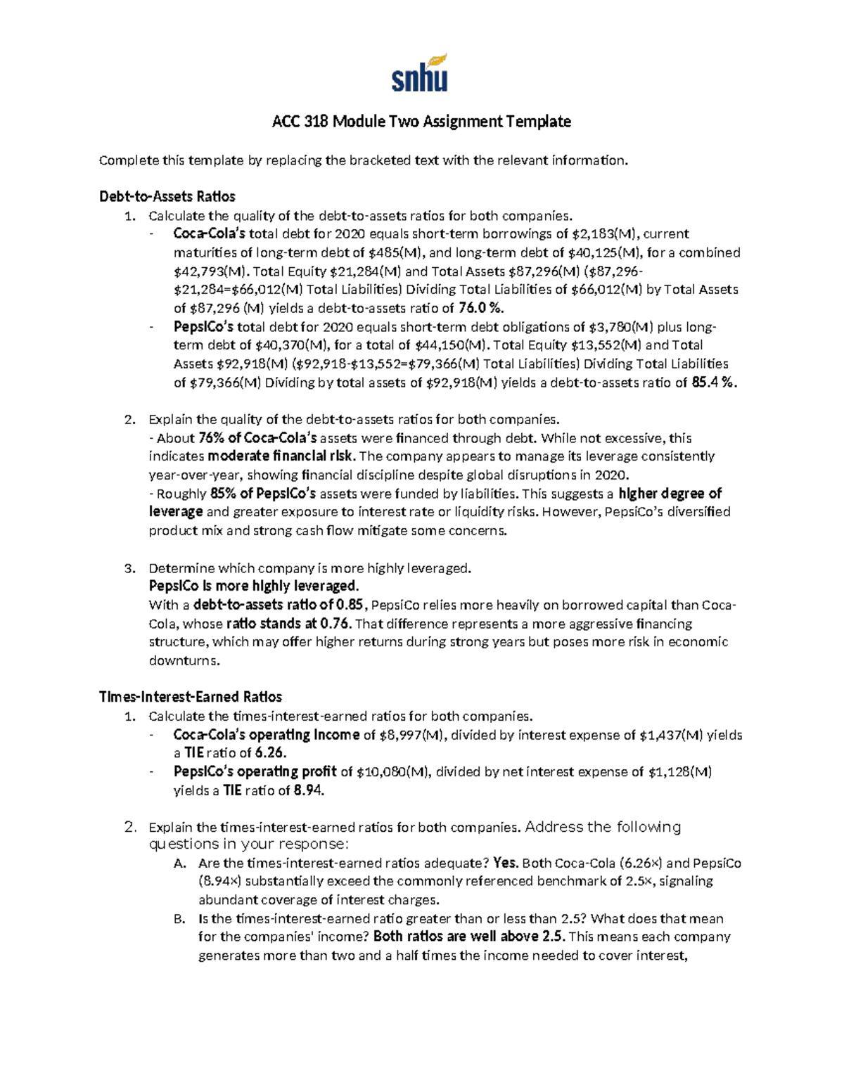 ACC 318 Module Two Assignment: Company Ratios Analysis - Studocu