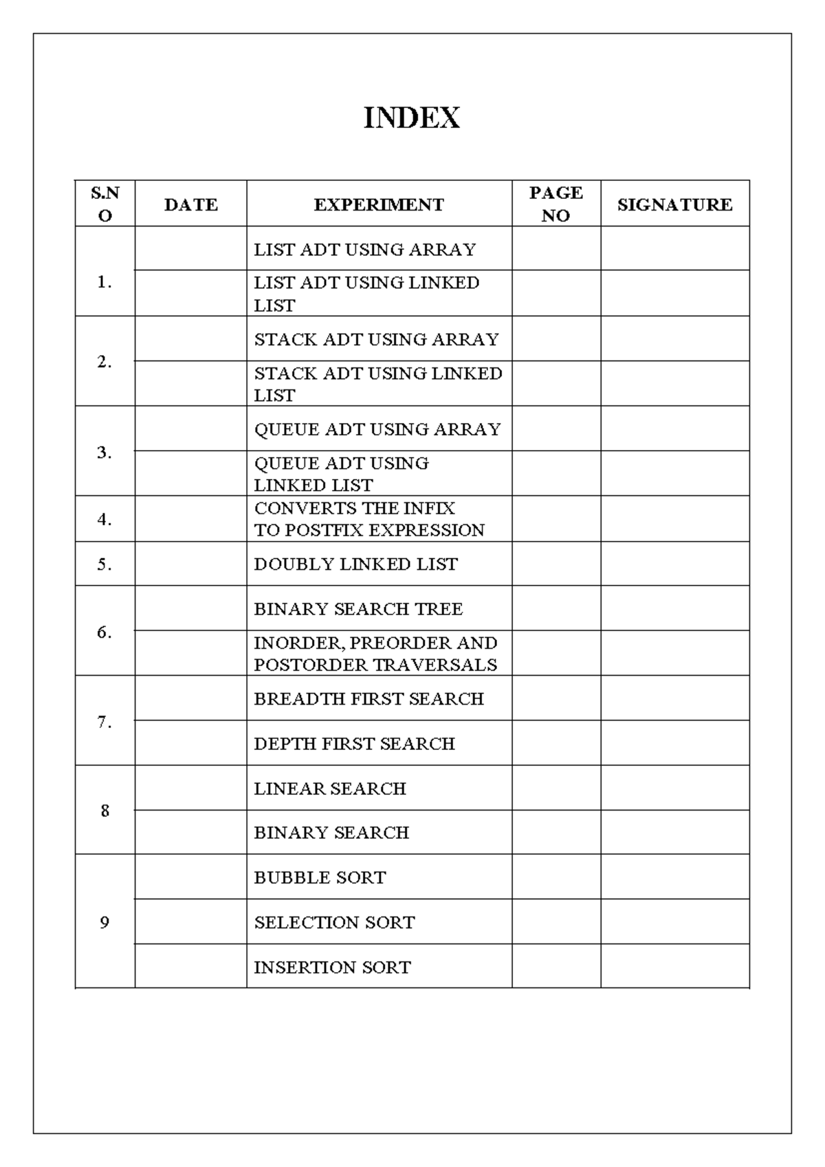 DSA(LAB) - Data Structures & Algorithms Experiment List - Studocu