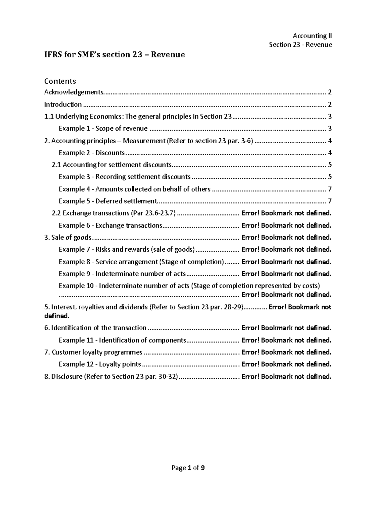IFRS for SMEs: Section 23 Revenue Accounting Course Notes - Studocu