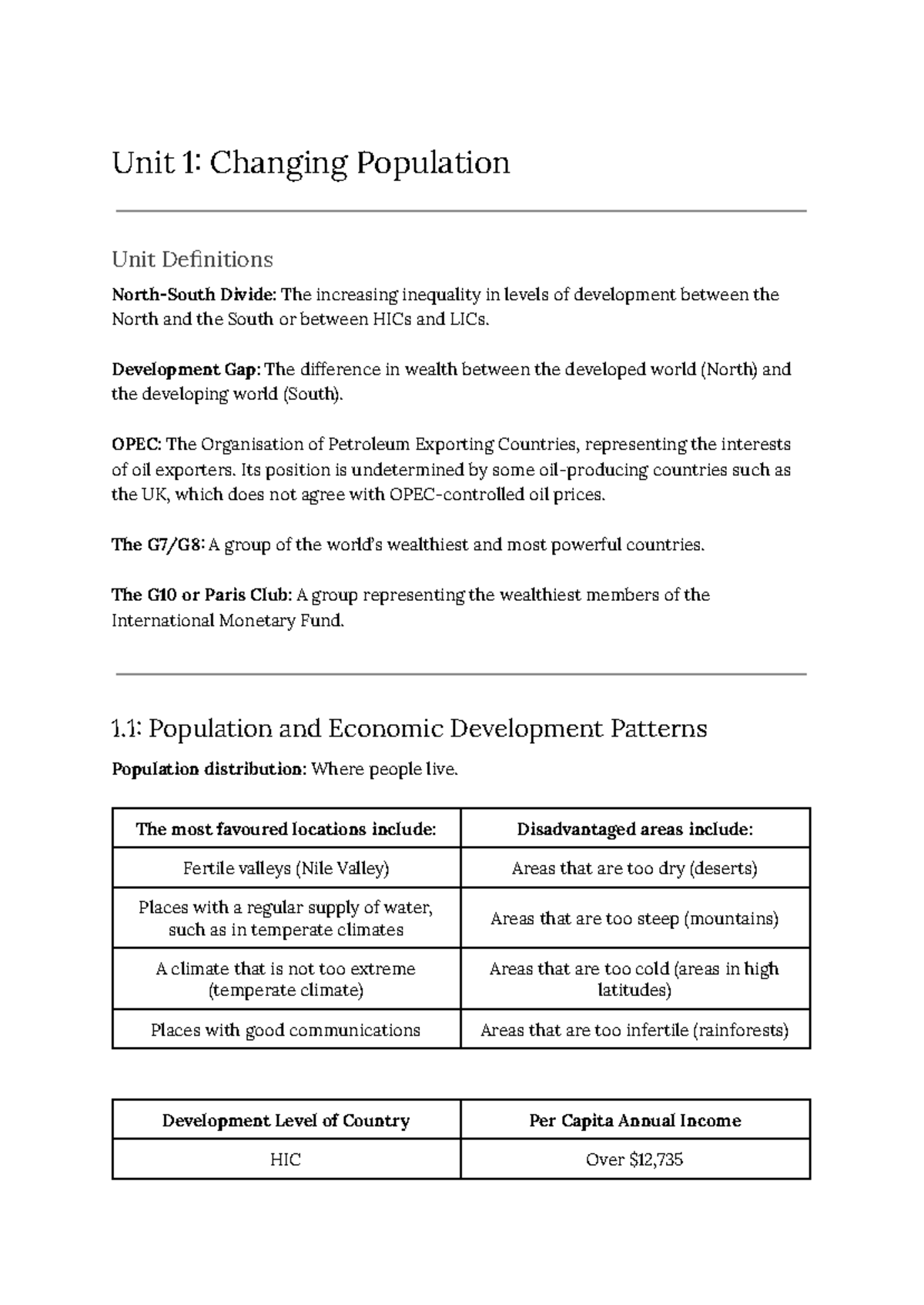 IB Geography SL Unit 1 Changing Population - Unit 1 Changing Population ...