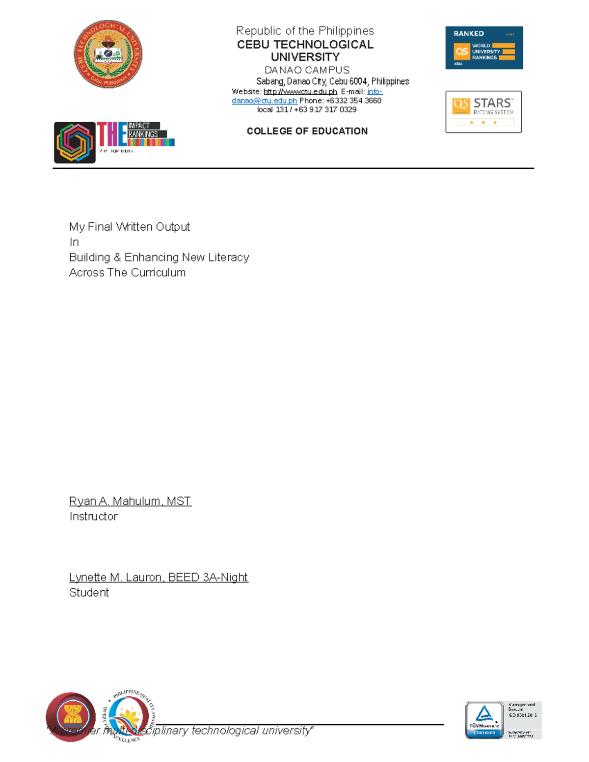 CTU Danao College of Education: Final Output on Literacy Lessons - Studocu