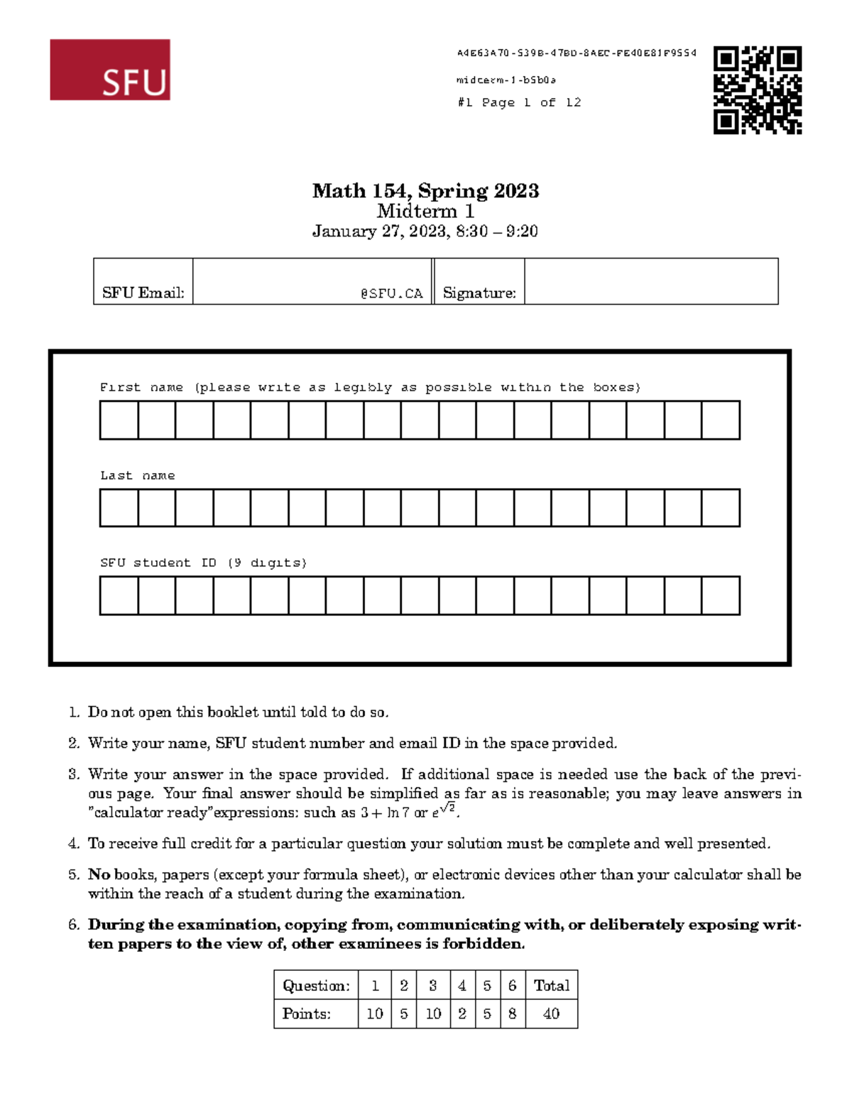 MATH 154 (WA) - Midterm 1 Practice Questions and Solutions - Studocu