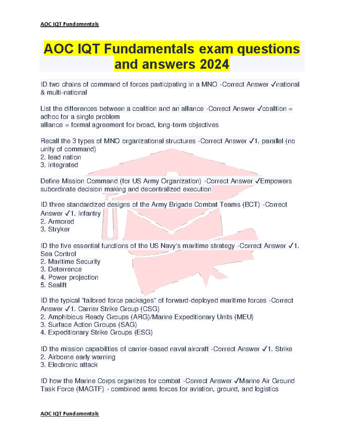 AOC IQT Fundamentals Exam Q&A Study Guide 2024 - Studocu