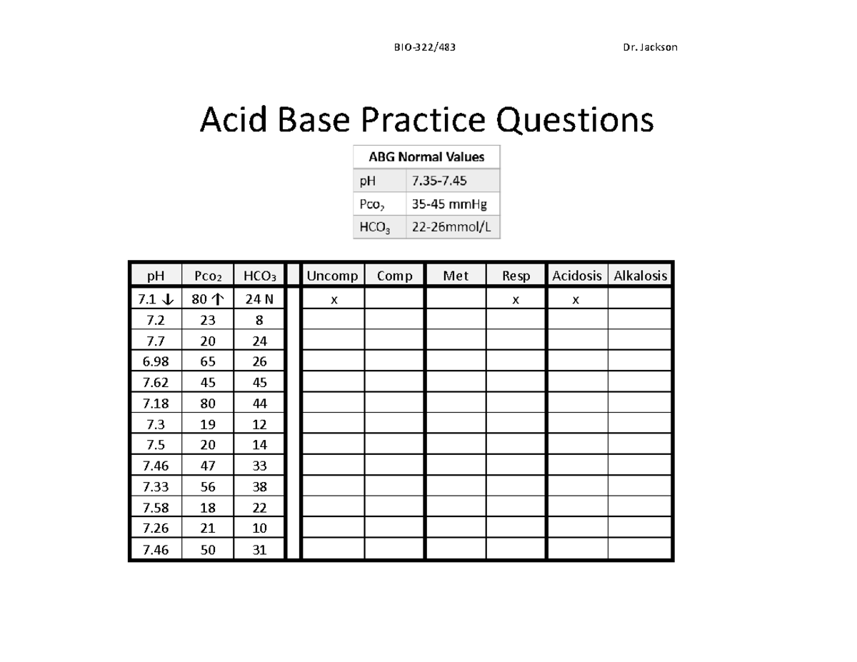 BIO-322 - Week 2 - Acid Base Worksheet - BIO-322 - BIO- 322 /483 Dr ...