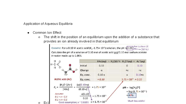 CHM135 Chapter 9: Aqueous Equilibria & Common Ion Effect - Studocu