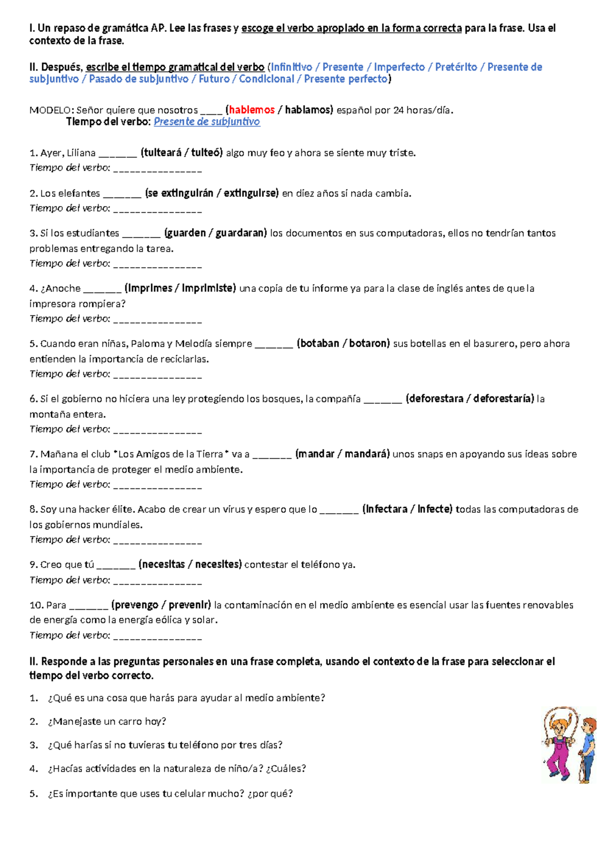 Tarea de Repaso de Gramática AP 2025: Verbos y Tiempos Verbales - Studocu