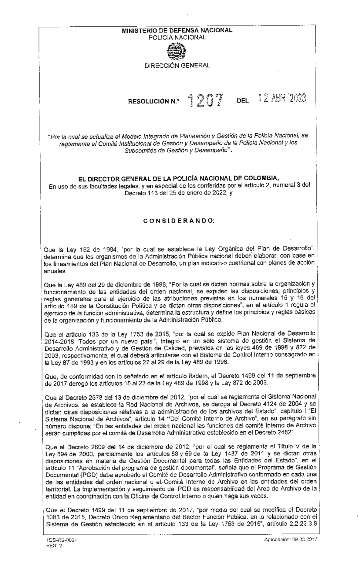 Actualización de la Resolución 1207 del 12 Abr 2023 sobre Modelo MIPG ...