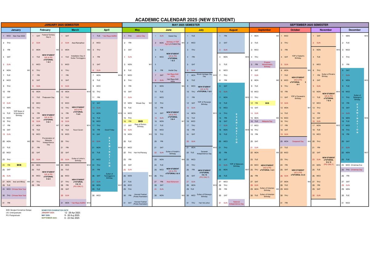 Academic Calendar 2025 NEW STUD 12 - 1 WED New Year 2023 1 SAT Federal ...