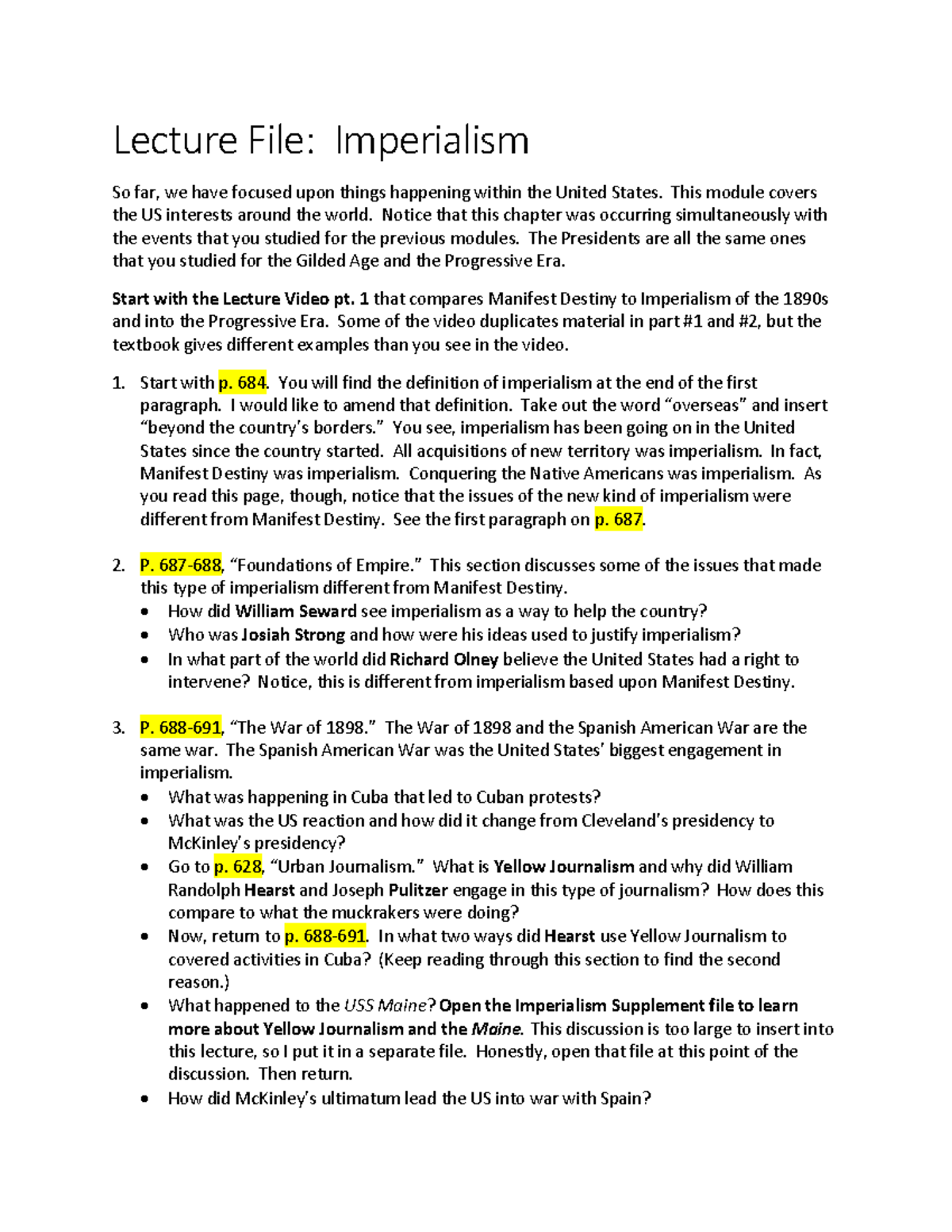 US Imperialism and the Spanish-American War Overview (HIST101) - Studocu