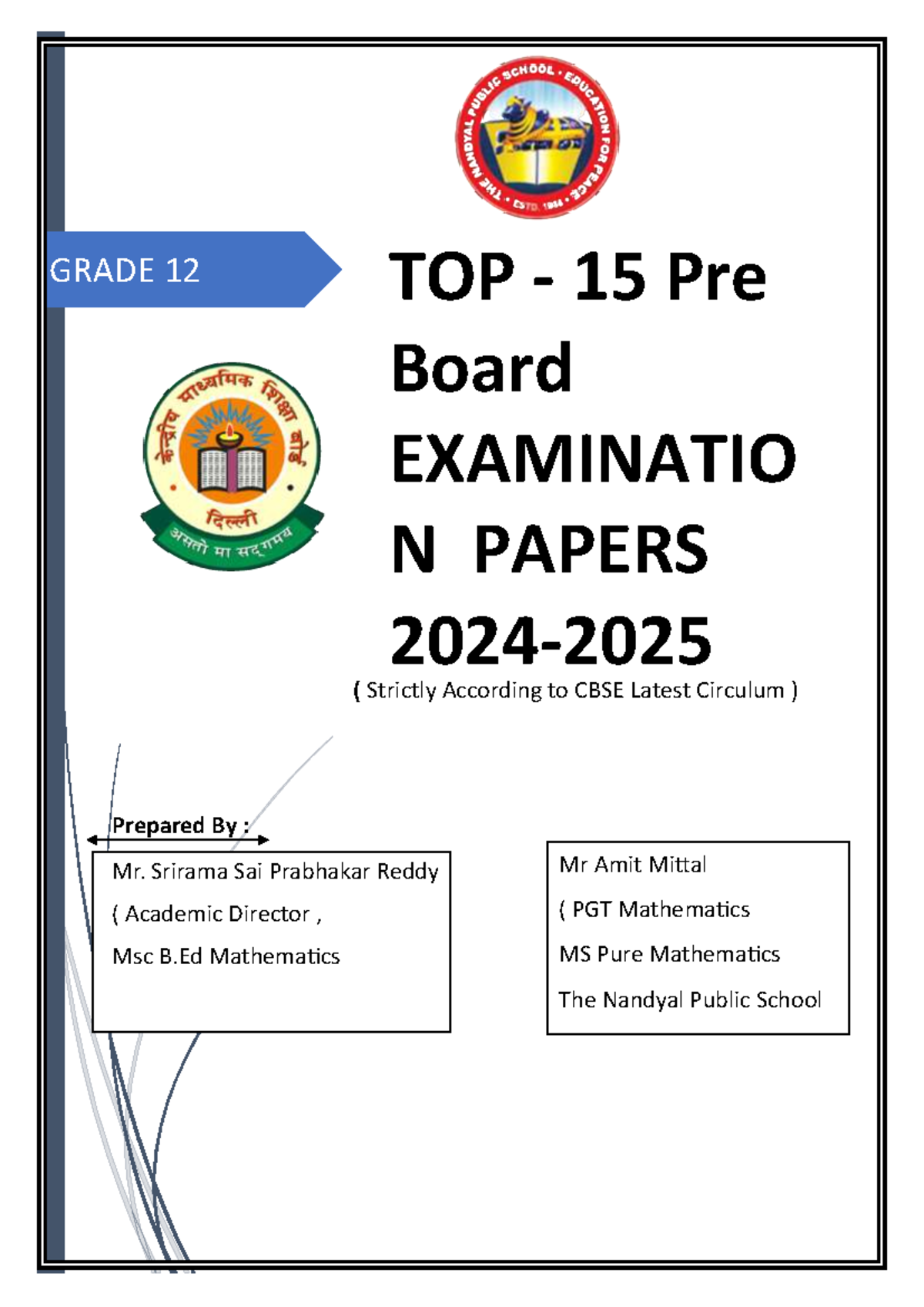 Class 12 Mathematics Top 15 Pre-Board Papers (041) for 2024-25 - Studocu
