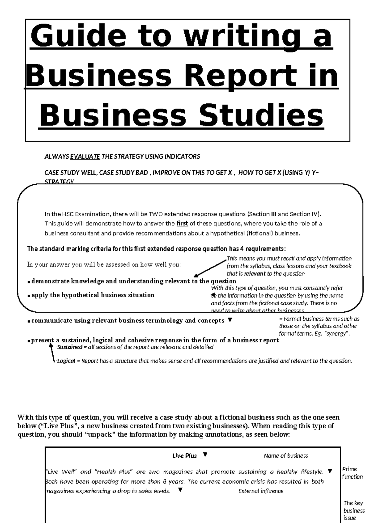 Business Report Structure for HSC Business Studies: Strategies for Live ...