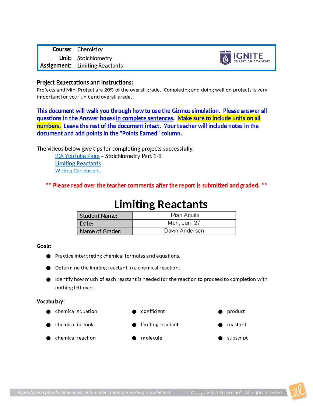 Learning - study material. - Course: Chemistry Unit: Stoichiometry ...